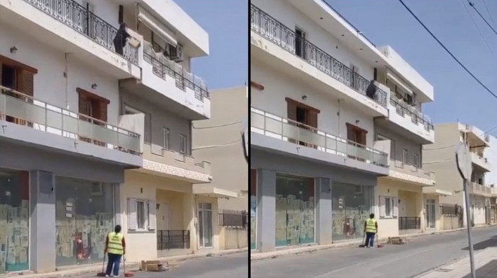 ΝΤΡΟΠΙΑΣΤΙΚΟ ΒΙΝΤΕΟ AΠΟ ΓΥΝΑΙΚΑ ΠΟΥ ΠΕΤΑΕΙ ΣΚΟΥΠΙΔΙΑ ΑΠΟ ΤΟ ΜΠΑΛΚΟΝΙ ...